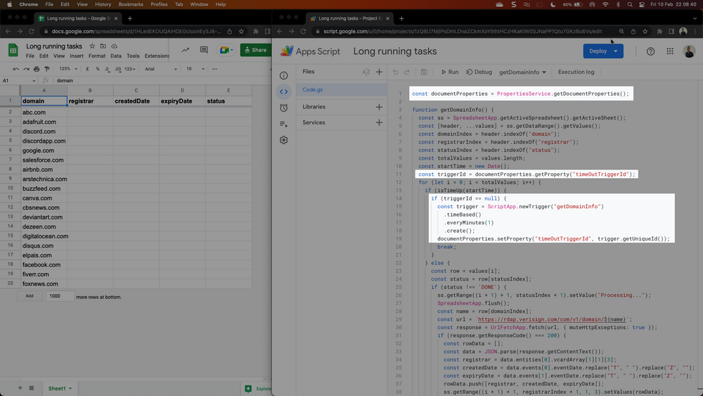 Programmatically handle long running tasks in Apps Script