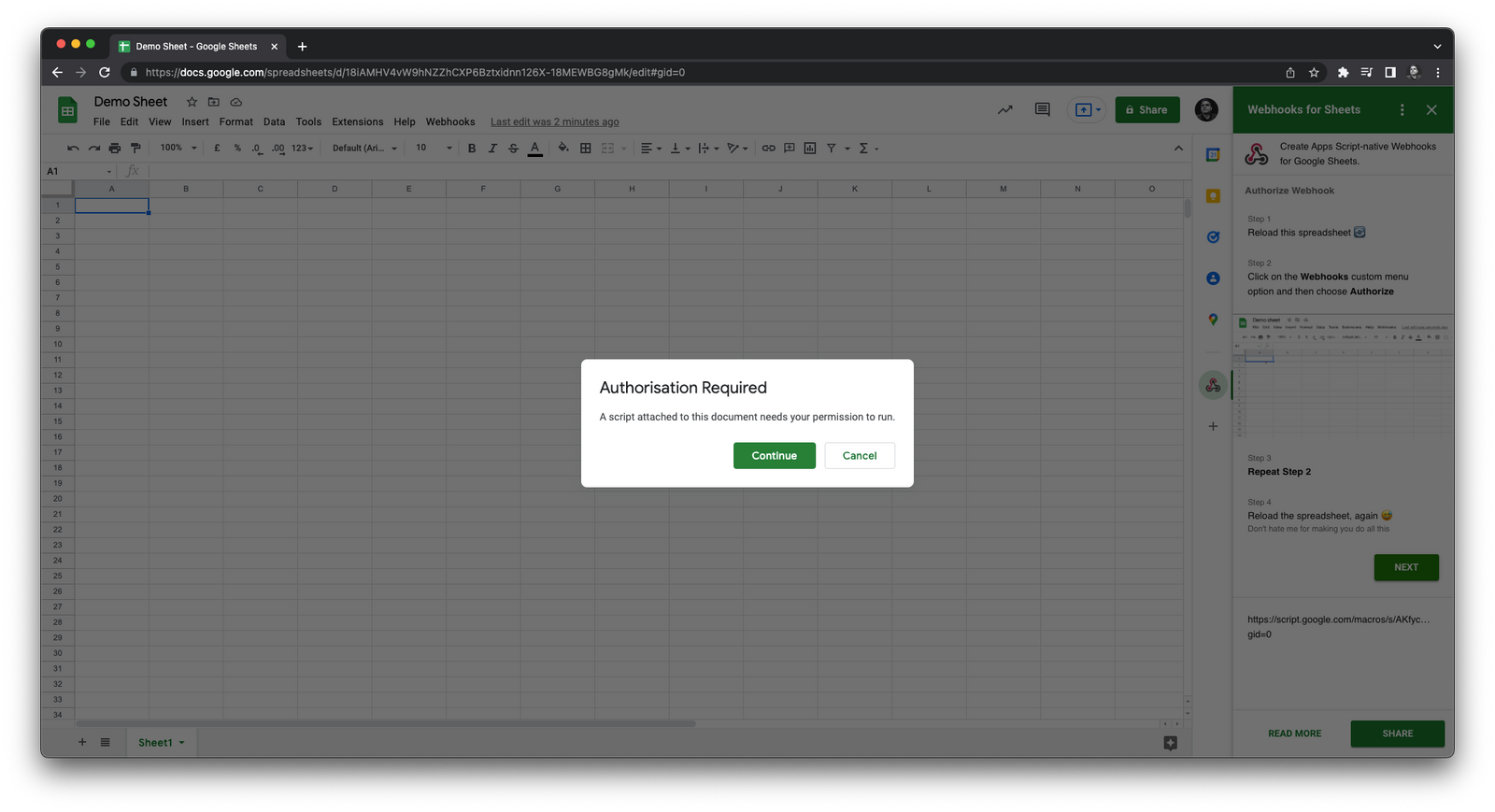 Webhooks for Sheets — Workspace Add-on