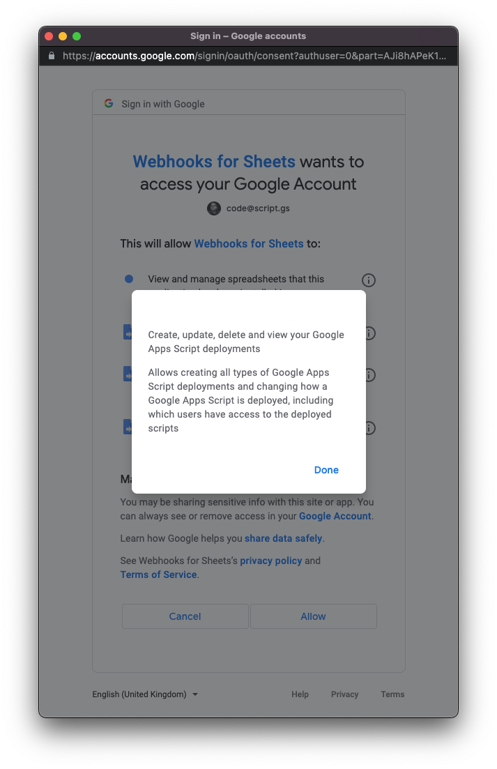 Webhooks for Sheets — Workspace Add-on