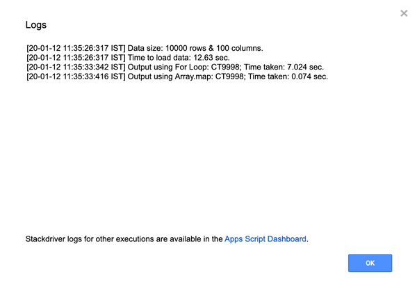 Iterate ~80x faster through spreadsheet using map function in Apps Script Iterate ~80x faster through spreadsheet using map function in Apps Script