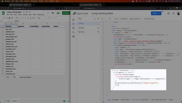 Programmatically handle long running tasks in Apps Script